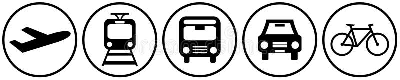 Plane, Train, Bus, Car and Bike - 5 Mobility Icons Stock Illustration ...