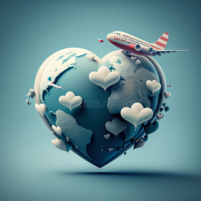 Plane Traveling Over a Heart Shaped Globe for Honeymoon Romance Travel ... Plane Traveling Over a Heart Shaped Globe for Honeymoon Romance Travel ...