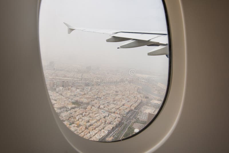 The Plane-the View from the Window of the Porthole on the City Arab ...