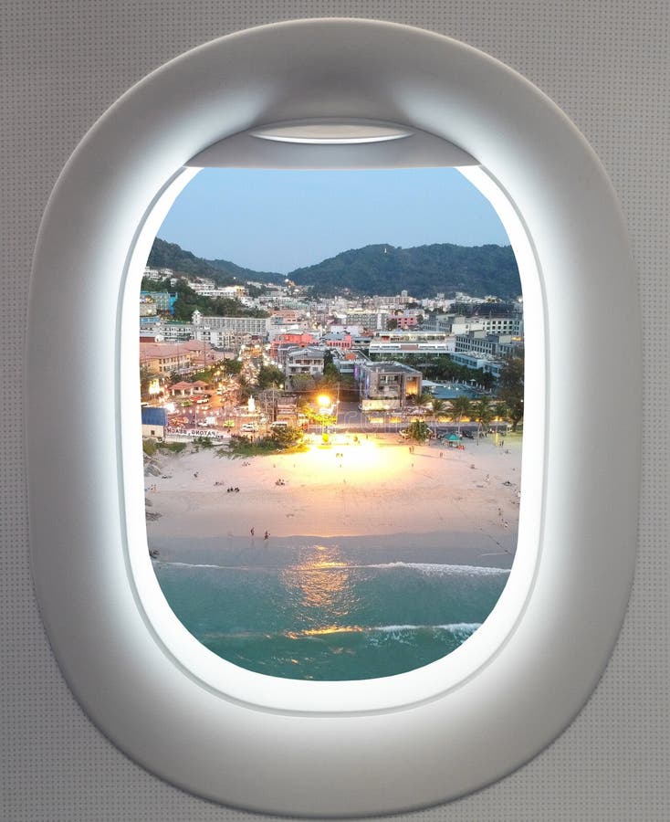 Plane Window Aerial View of a Beach Phuket Thailand Stock Image - Image ...