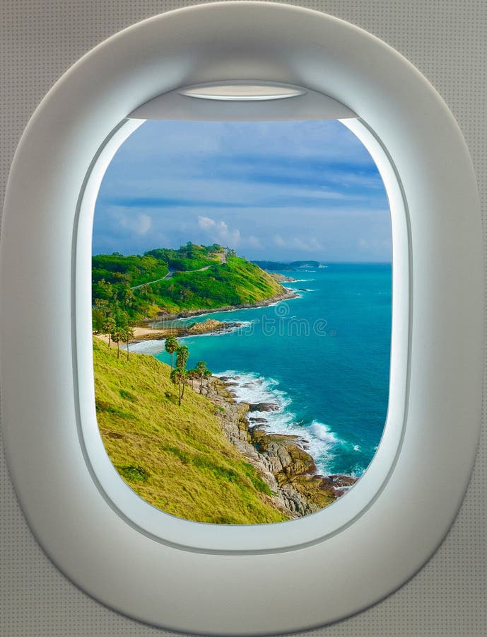 Plane Window Aerial View of a Beach Phuket Thailand Stock Image - Image ...