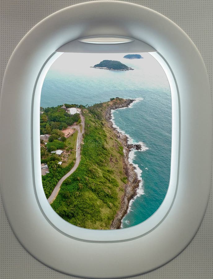 Plane Window Aerial View of a Beach Phuket Thailand Stock Image - Image ...