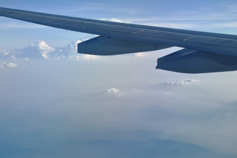 Plane Wing and Cloud Floating on Sky through Window Frame Stock Photo ...