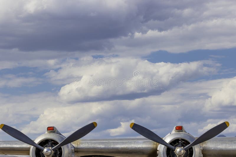 Plane Wing Supporting Two Large Prop Driven Engines Stock Image - Image ...