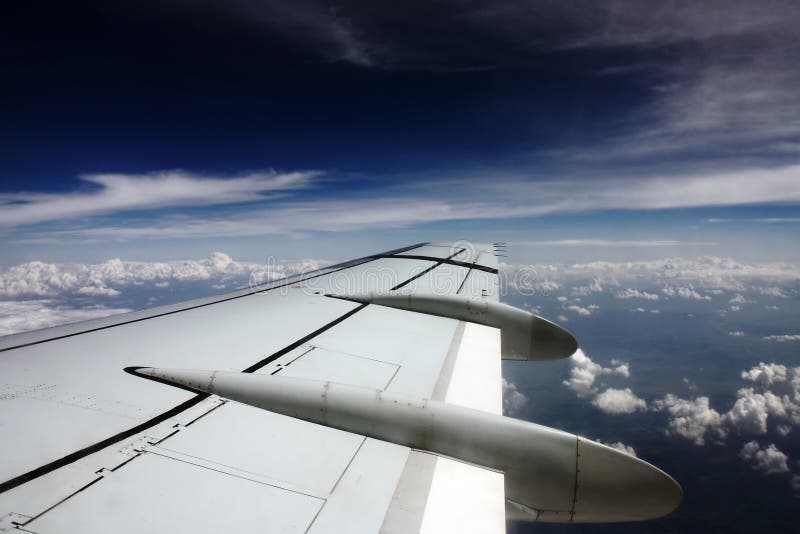 Plane wing view in flight stock image. Image of aviation - 25573139
