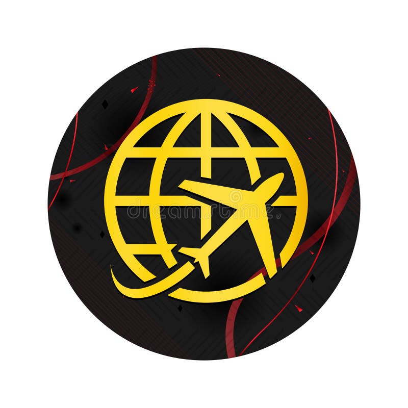 Plane World Icon Elegant Black Round Button Stock Vector - Illustration ...