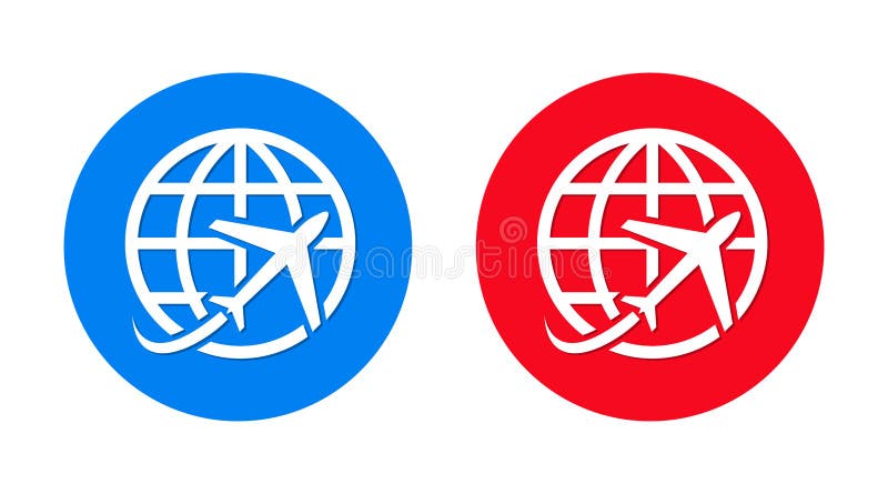 Plane World Icon Flat Trendy Round Button Set Stock Vector ...