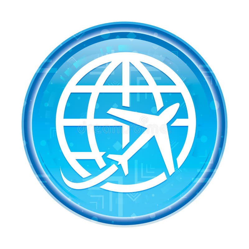 Plane World Icon Floral Blue Round Button Stock Illustration ...