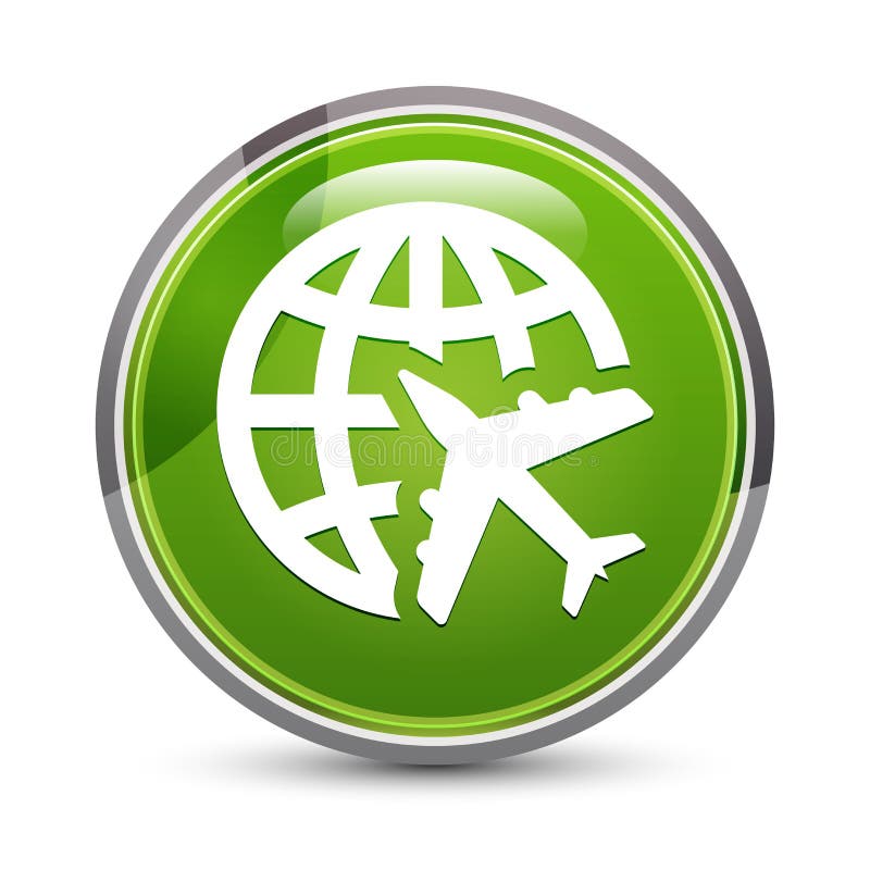 Plane World Icon Elegant Green Round Button Vector Illustration Stock ...