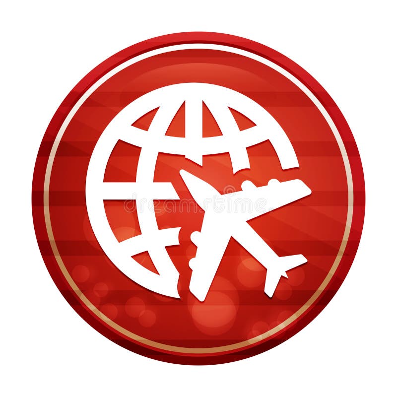 Plane World Icon Realistic Diagonal Motion Red Round Button ...