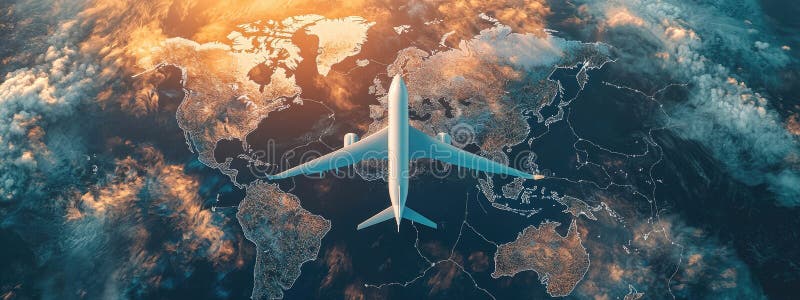 Plane on the World Map. Selective Focus Stock Photo - Image of tourism ...