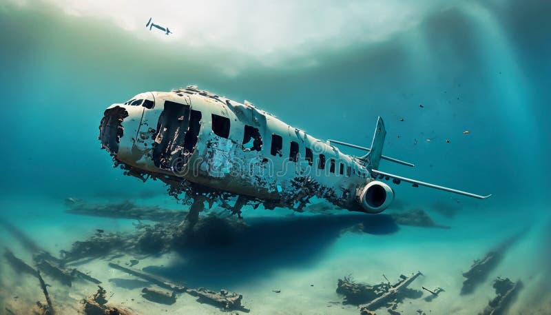 Plane wreck on ocean floor stock illustration. Illustration of ocean ...