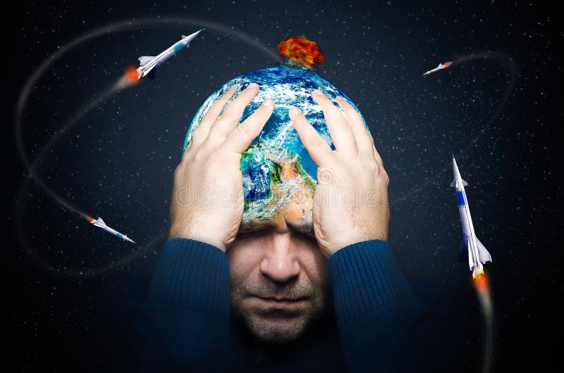 Planeet Onder De Bedreiging Van Kernoorlog Stock Foto - Image of blauw ...