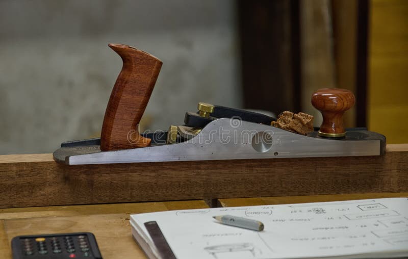 Planer with Shavings and Drawings Stock Image - Image of tool, wood ...