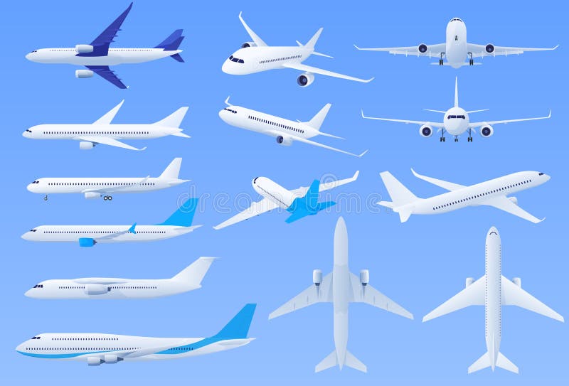 Planes on a Blue Background in Different Angles. Stock Vector ...