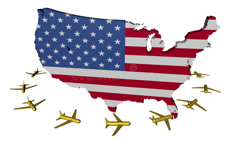 Planes Flying Around USA Map Flag Stock Illustration - Illustration of ...