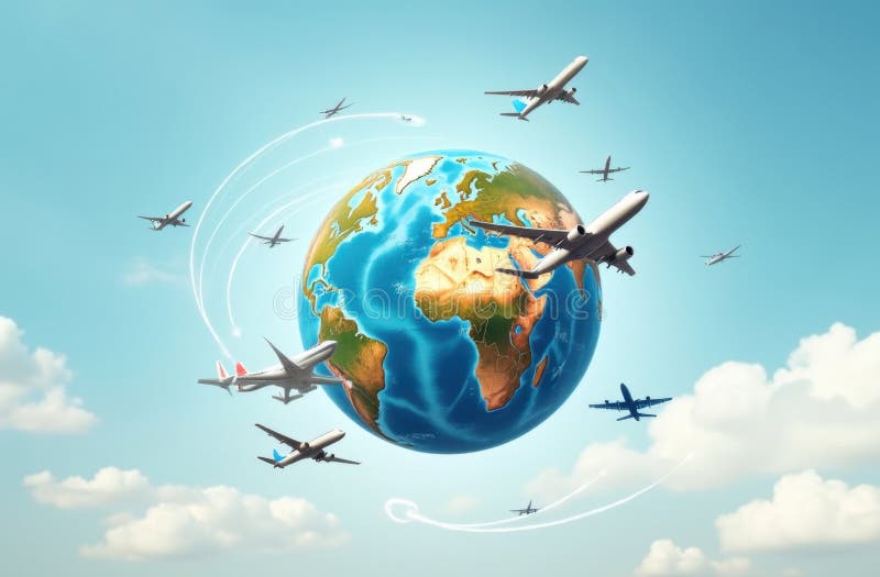 Planes Flying Around the World at 28-1-2025 Stock Illustration ...