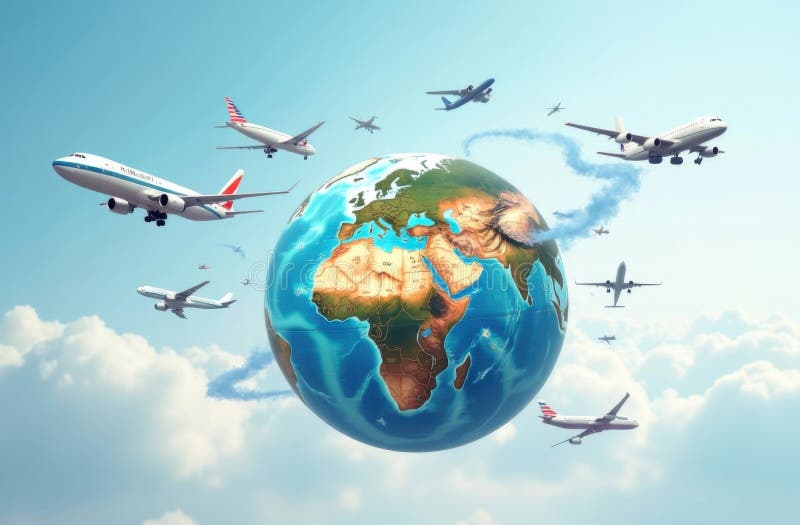Planes Flying Around the World at 28-1-2025 Stock Illustration ...