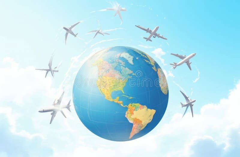 Planes Flying Around the World at 28-1-2025 Stock Illustration ...