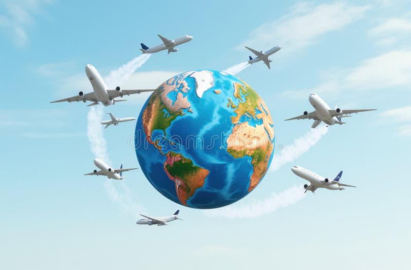 Planes Flying Around the World at 28-1-2025 Stock Illustration ...