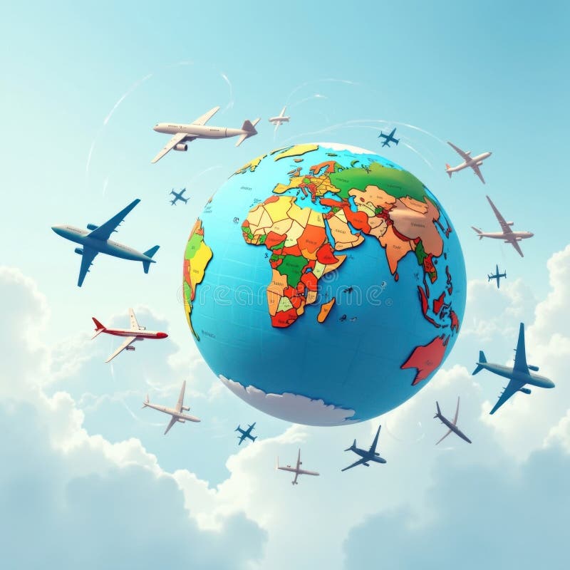 Planes Flying Around the World at 28-1-2025 Stock Illustration ...