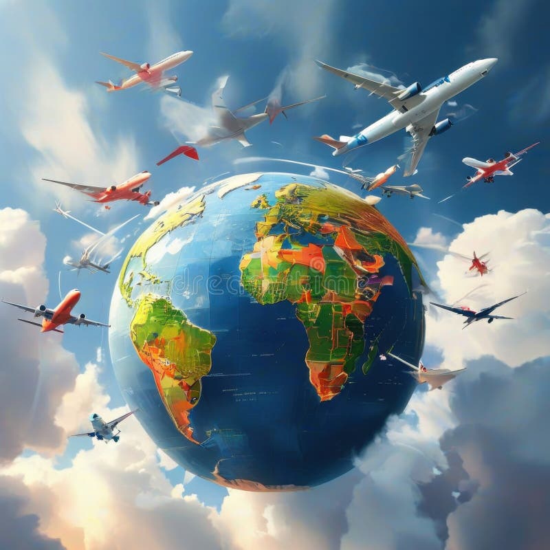 Planes Flying Around the World at 28-1-2025 Stock Illustration ...