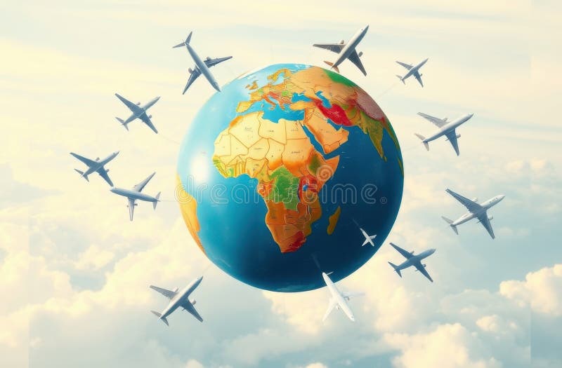 Planes Flying Around the World at 28-1-2025 Stock Illustration ...