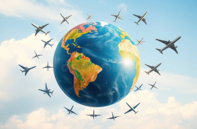 Planes Flying Around the World at 28-1-2025 Stock Illustration ...