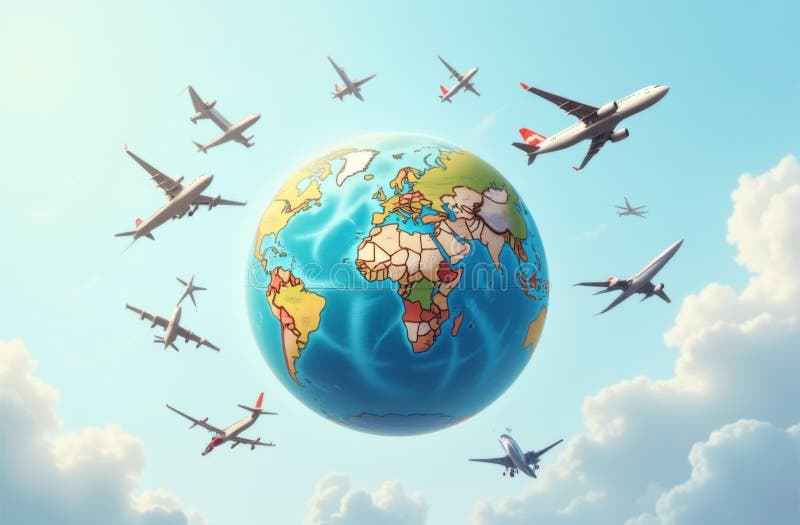 Planes Flying Around the World at 28-1-2025 Stock Illustration ...