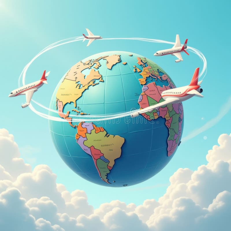 Planes Flying Around the World at 28-1-2025 Stock Illustration ...