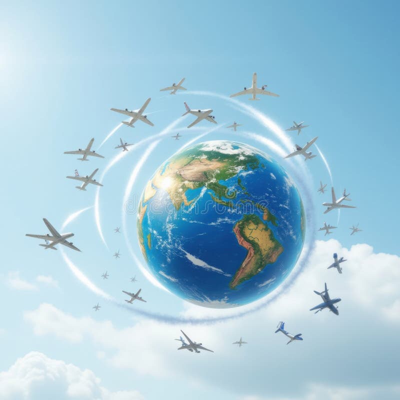 Planes Flying Around the World at 28-1-2025 Stock Illustration ...