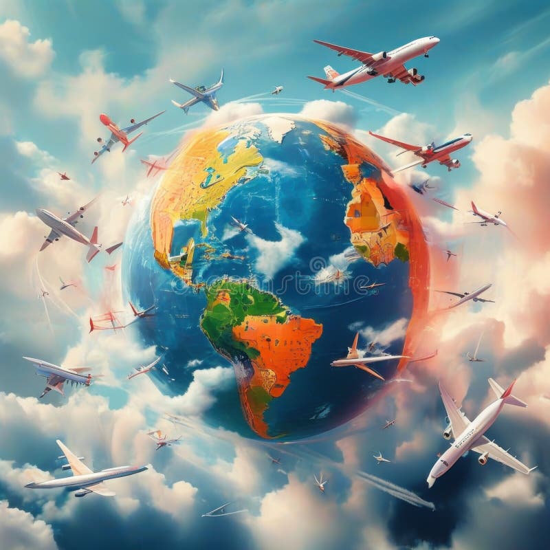 Planes Flying Around the World at 28-1-2025 Stock Illustration ...