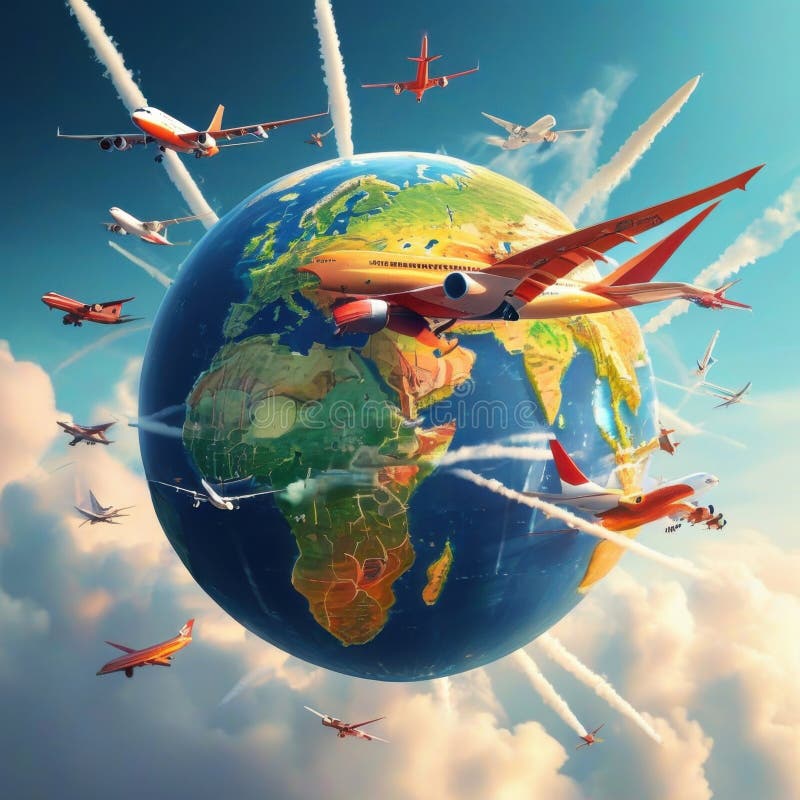 Planes Flying Around the World at 28-1-2025 Stock Illustration ...