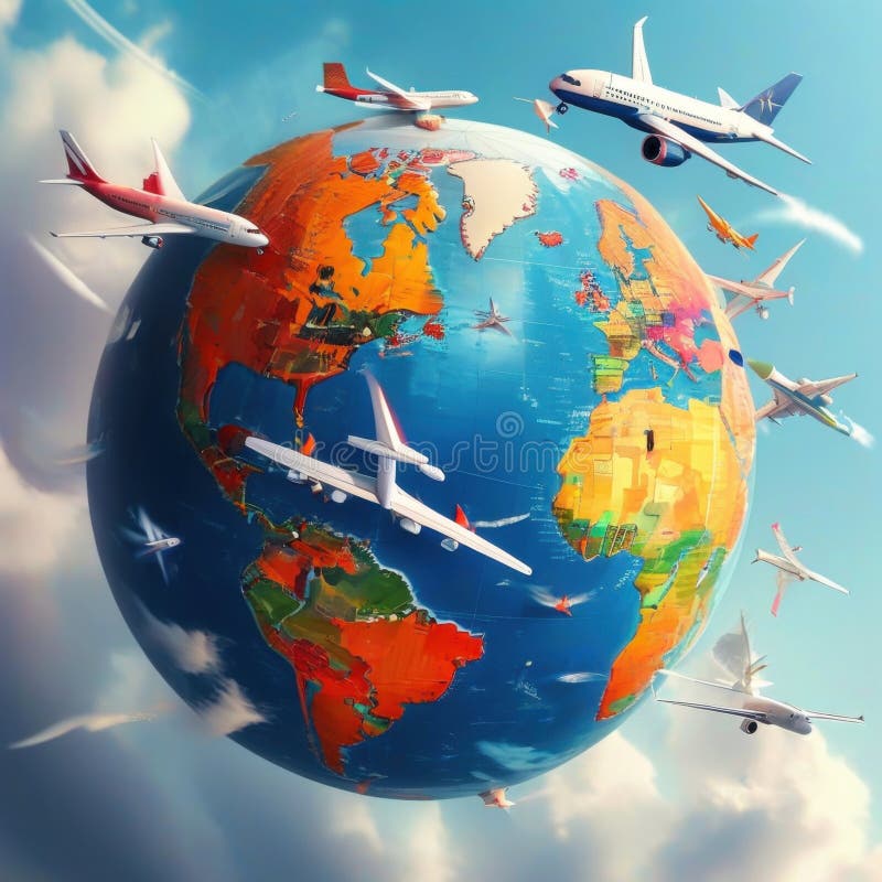 Planes Flying Around the World at 28-1-2025 Stock Illustration ...