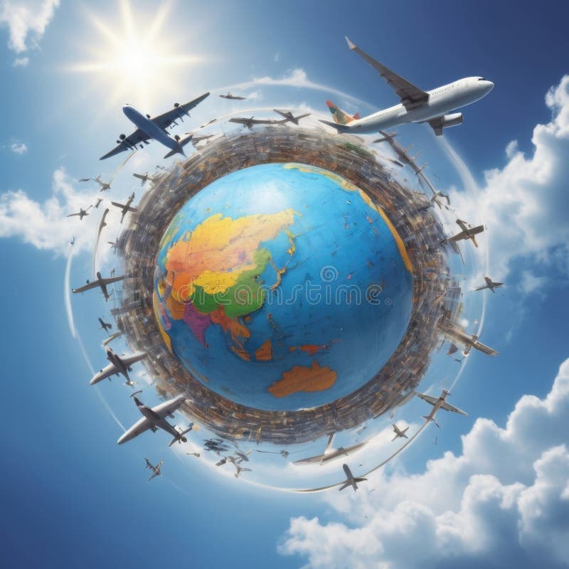 Planes Flying Around the World at 28-1-2025 Stock Illustration ...