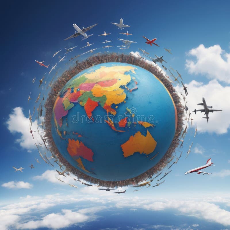 Planes Flying Around the World at 28-1-2025 Stock Illustration ...