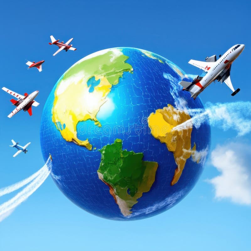Planes Flying Around the World at 28-1-2025 Stock Illustration ...