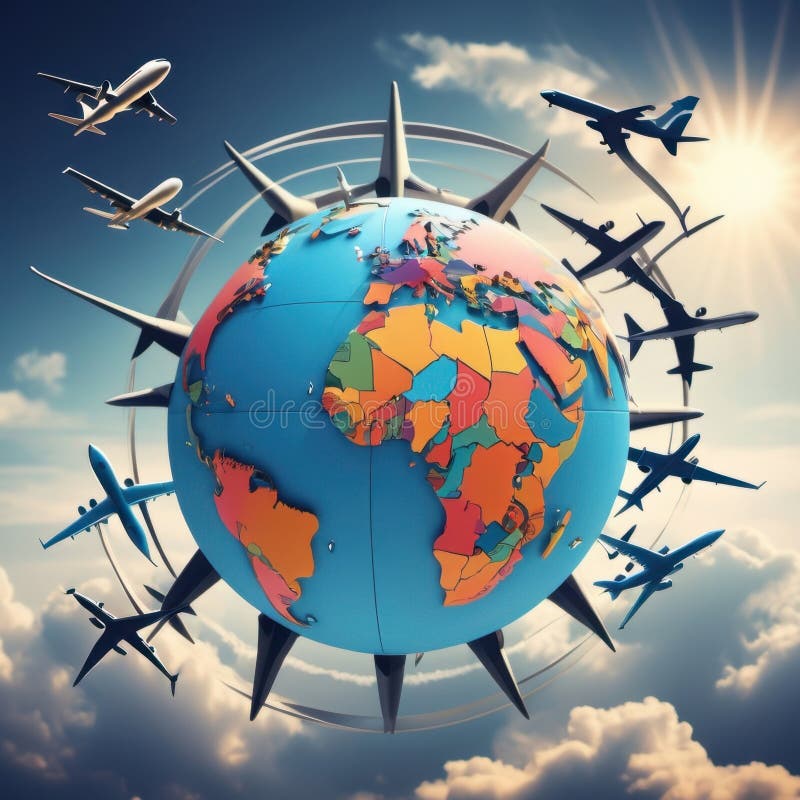 Planes Flying Around the World at 28-1-2025 Stock Illustration ...