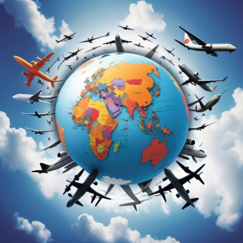 Planes Flying Around the World at 28-1-2025 Stock Illustration ...