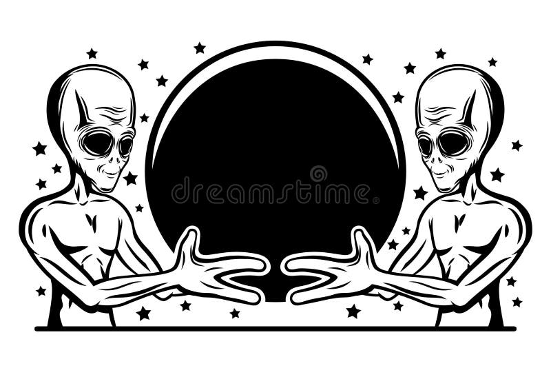 Extraterrestrial Aliens Holding a Planet. Stock Vector - Illustration ...