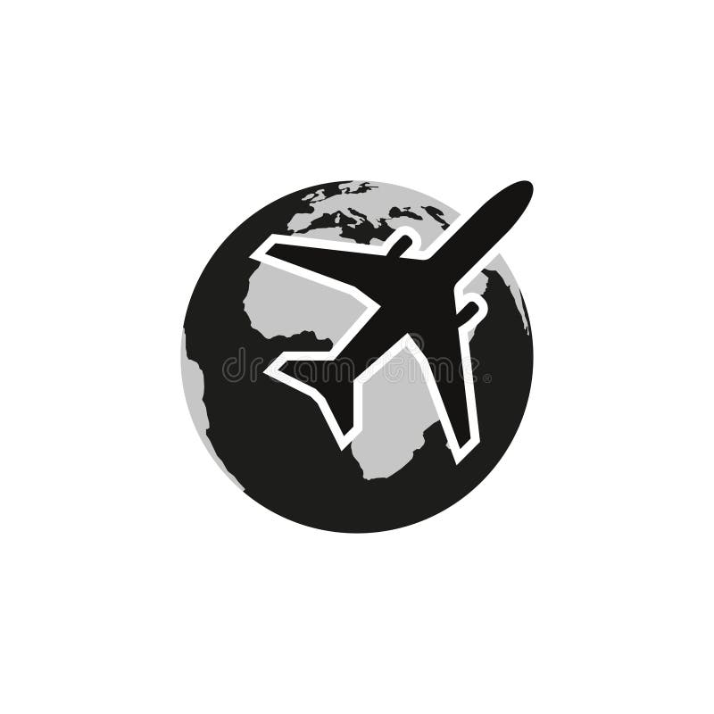 Planet Airplane Black and White Icon, Vector Stock Vector ...