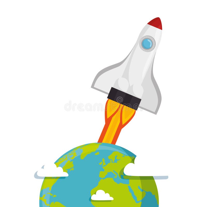 Planet Av Solsystemet Med Raket Stock Illustrationer - Illustration av ...