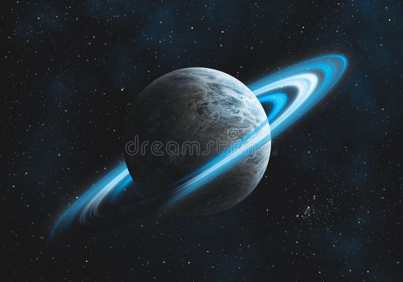 Planet with Bright Blue Rings Stock Illustration - Illustration of ...
