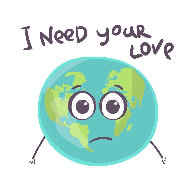 Planet Character Earth Globe Showing Sad Isolated on White. Vector ...