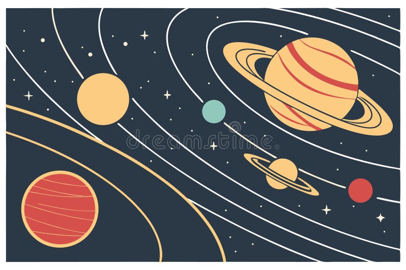 Planet Chart Design Set Showing Orbital Paths Sun and Celestial Bodies ...