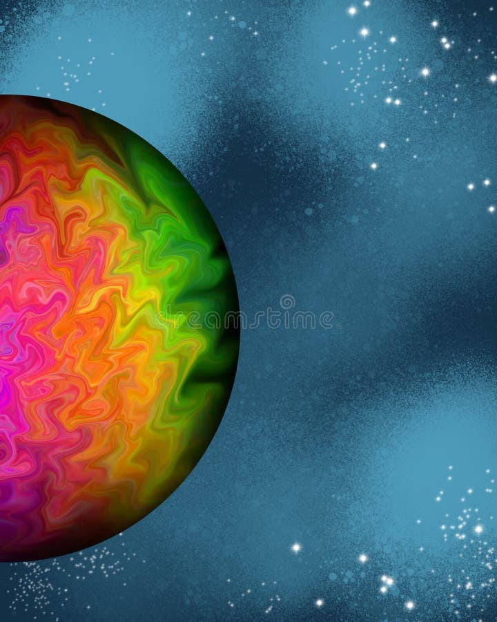 Planet on Cosmic Background Glittering Hand Painted Stock Illustration ...
