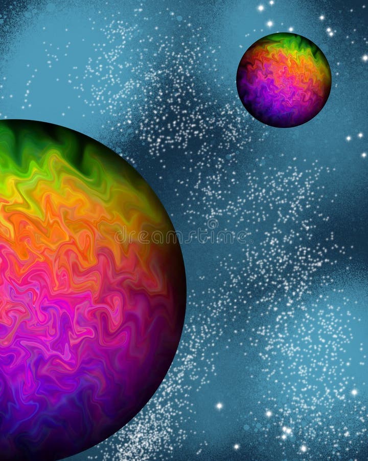 Planet on Cosmic Background Glittering Hand Painted Stock Illustration ...