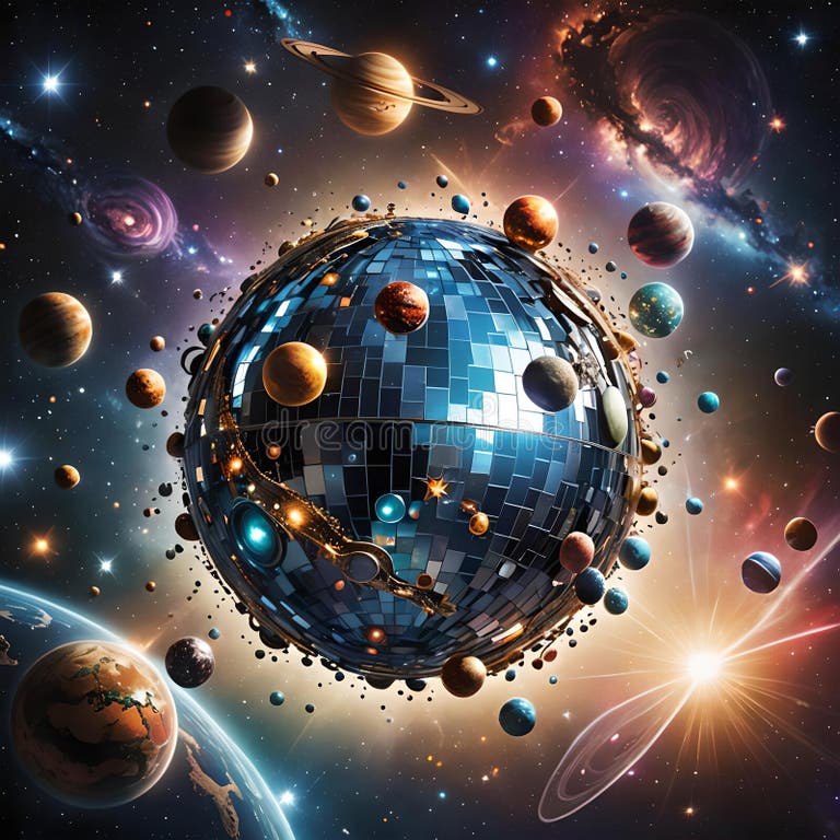 Planet Disco in Space with Other Planets and Stardust Stock ...