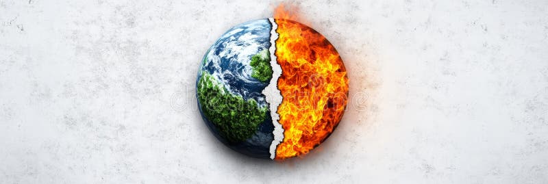 Planet Divided Fire and Ice a Conceptual Image Depicting a Planet Split ...