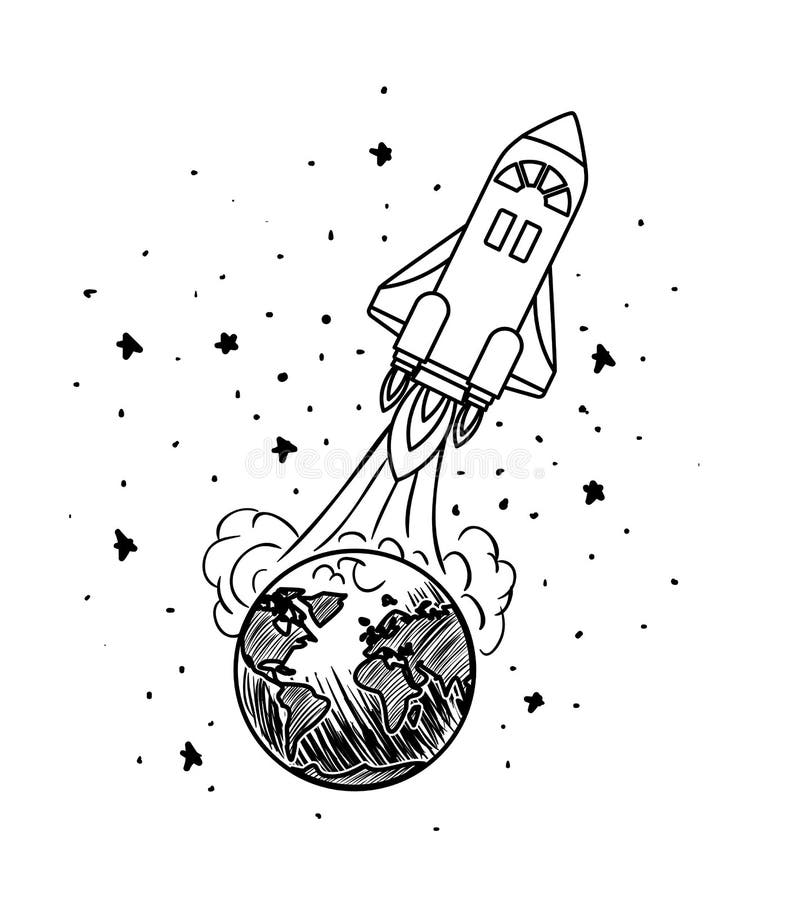 Planet Draws of Solar System and Rocket Design Stock Vector ...